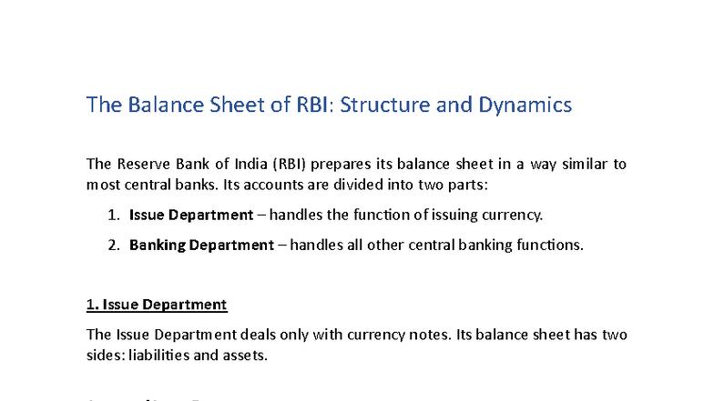 RBI Balance Sheet: Structure & Dynamics Overview - Studocu