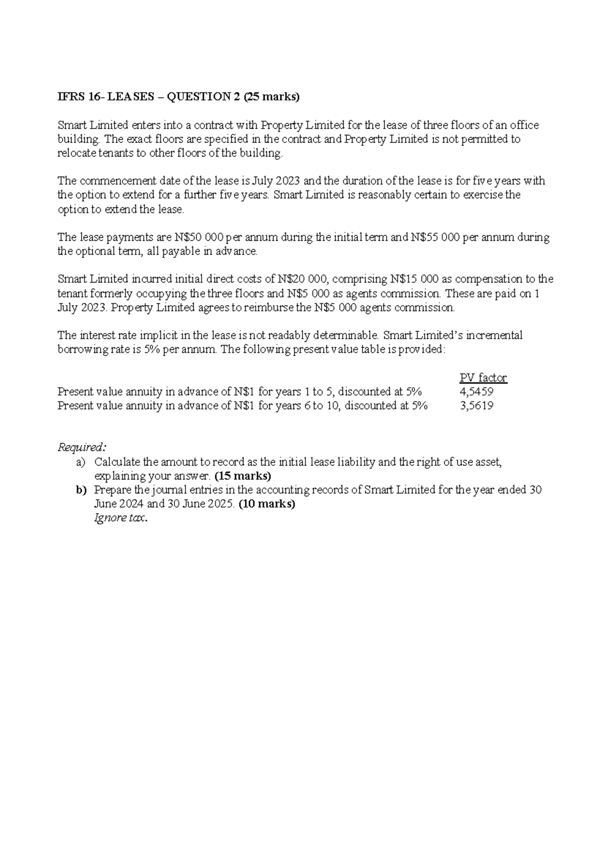 IFRS 16 Leases - Smart Limited Case Study (Question 2) - Studocu