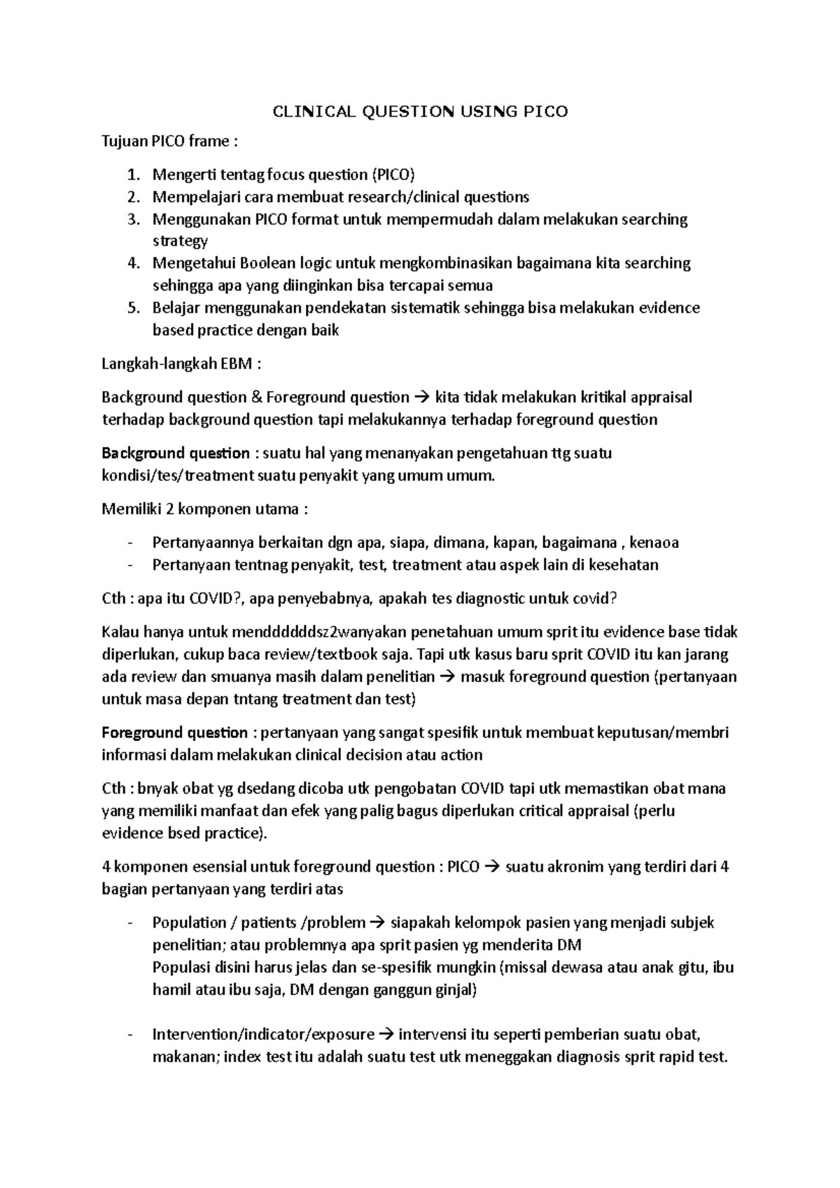 PICO Frame in EBM: Formulating Clinical Questions Effectively - Studocu