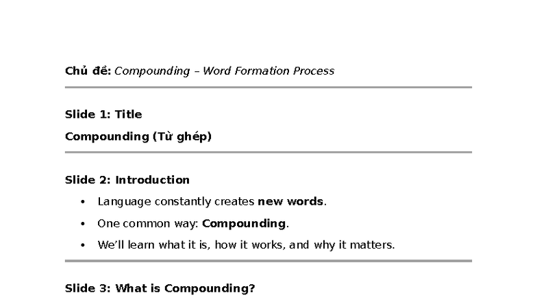 Compounding and Blending Word Formation Process (Linguistics 5.4) - Studocu