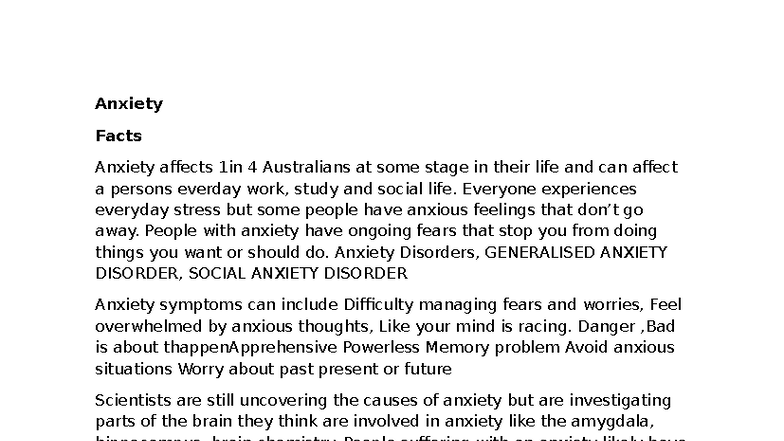 Psychology 101: Understanding Anxiety Disorders and Their Impact - Studocu
