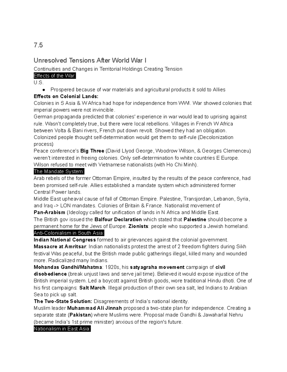 AP World History Modern Unit 7.5: Unresolved Tensions Post WWI Notes ...
