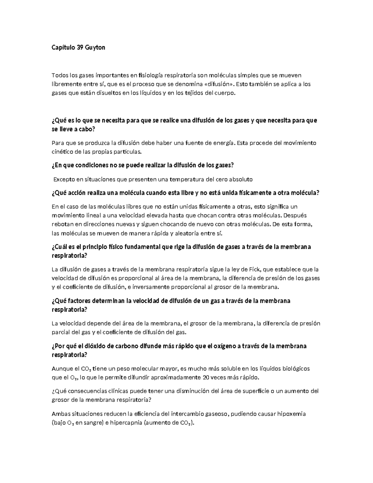 Guía de Repaso: Capítulo 39 - Fisiología Respiratoria en Guyton - Studocu