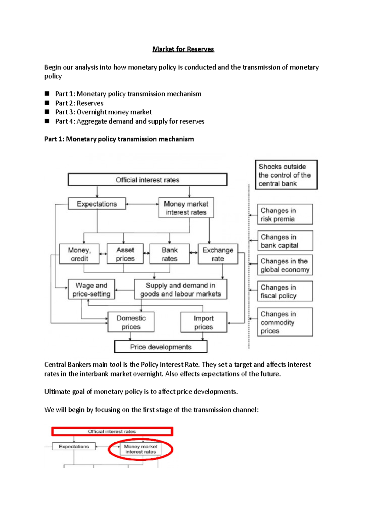 Market for Reserves - They set a target and affects interest rates in ...