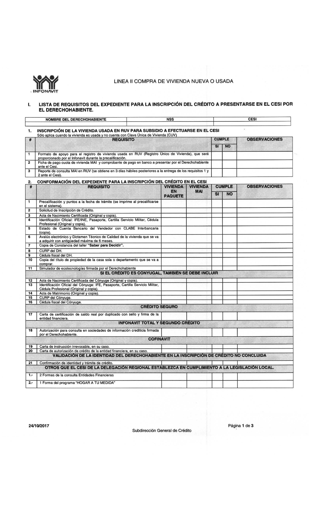 Requisitos para Inscripción de Crédito INFONAVIT II: Checklist Completo ...