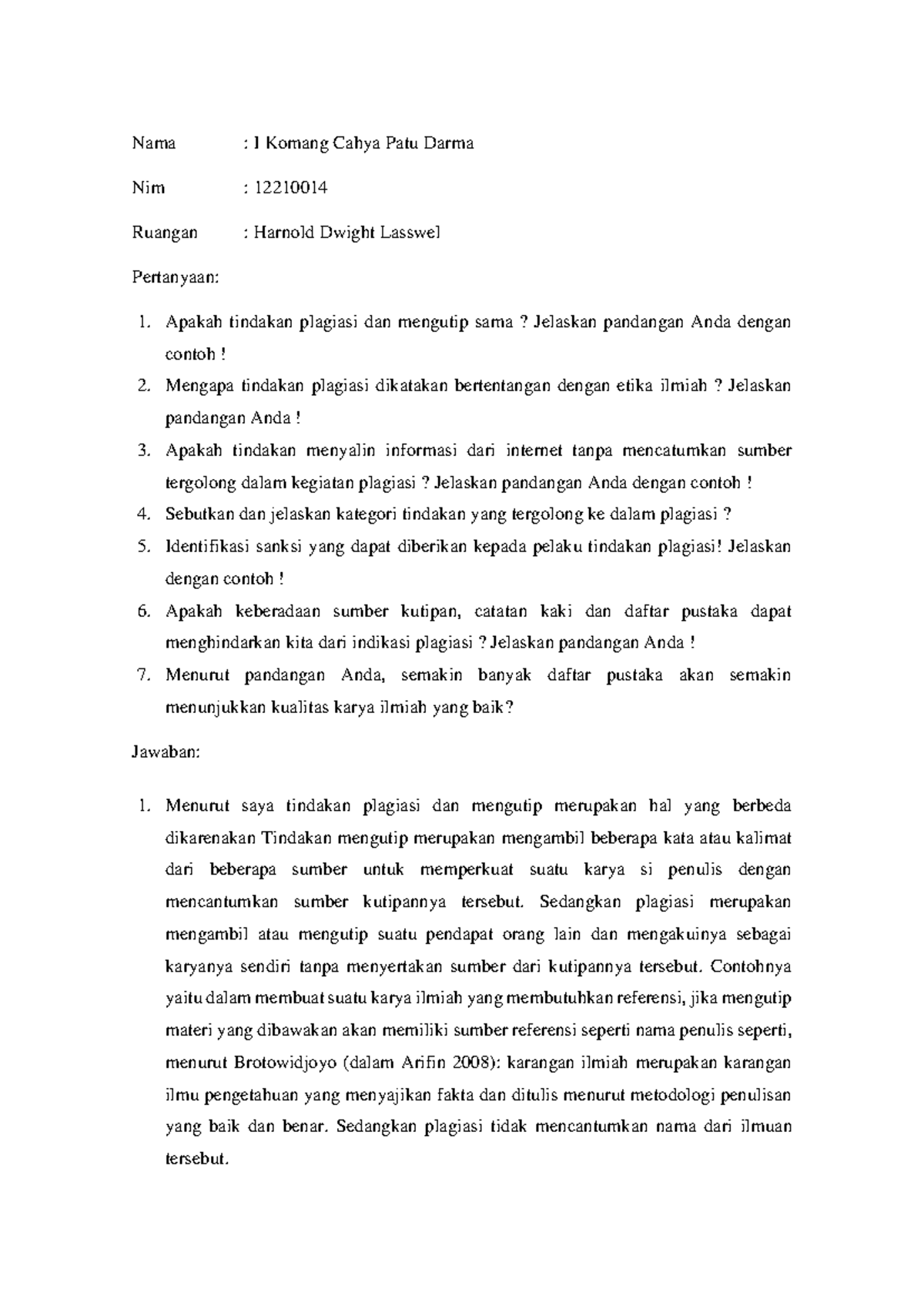 Kutipan dan Plagiasi dalam Etika Ilmiah: Pandangan dan Contoh - Studocu