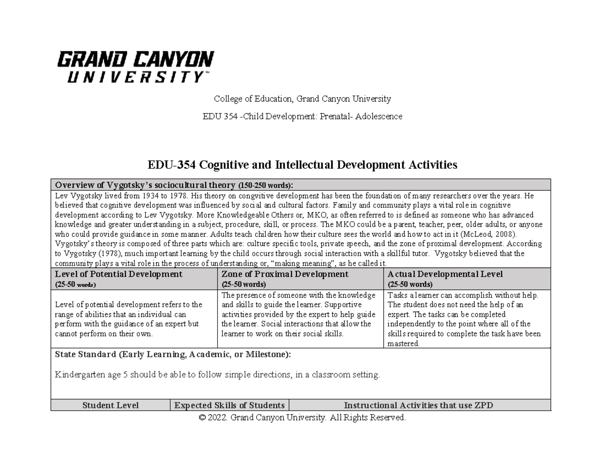 EDU-354-RS-T3-Development Chart - College of Education, Grand Canyon ...