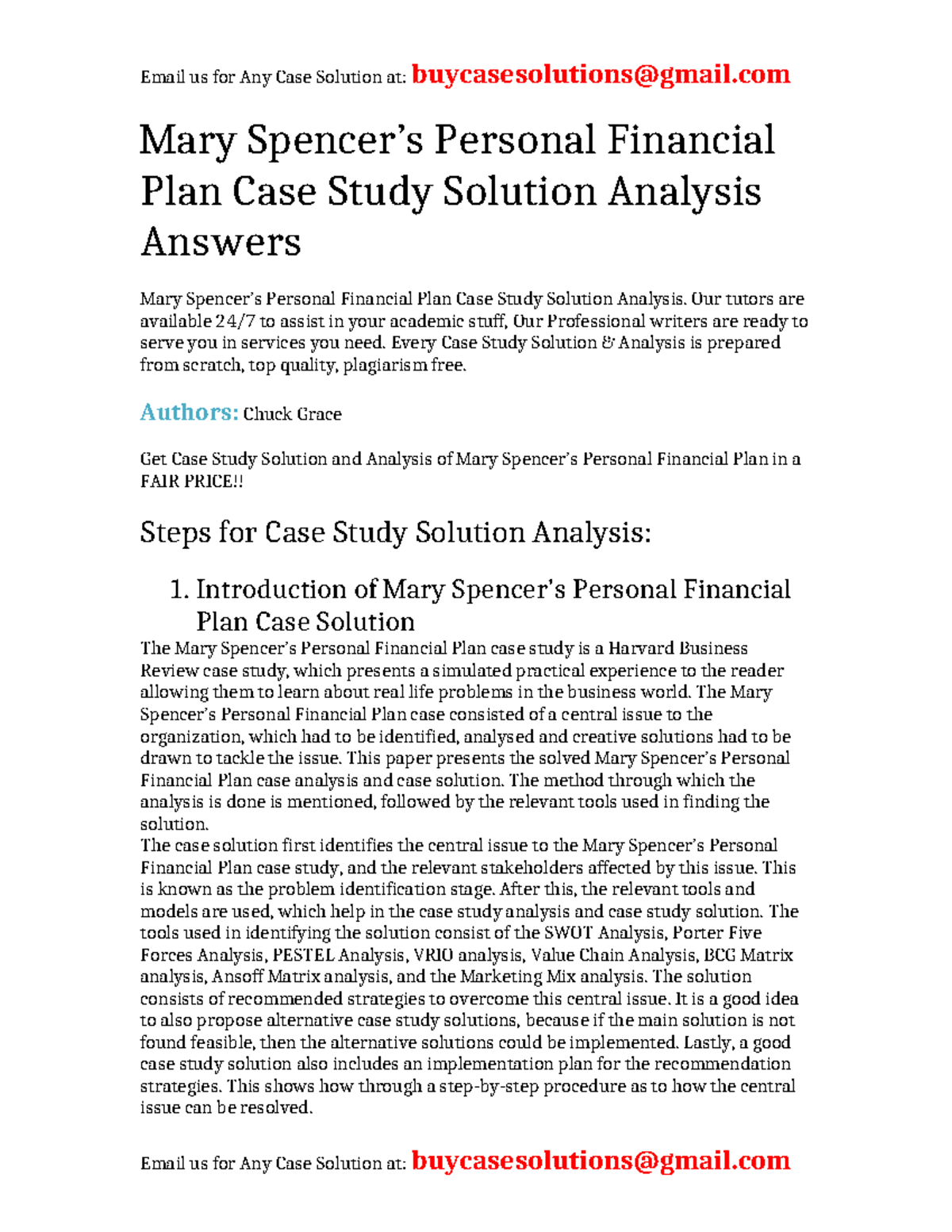 Mary Spencer's Personal Financial Plan: Comprehensive Case Study ...