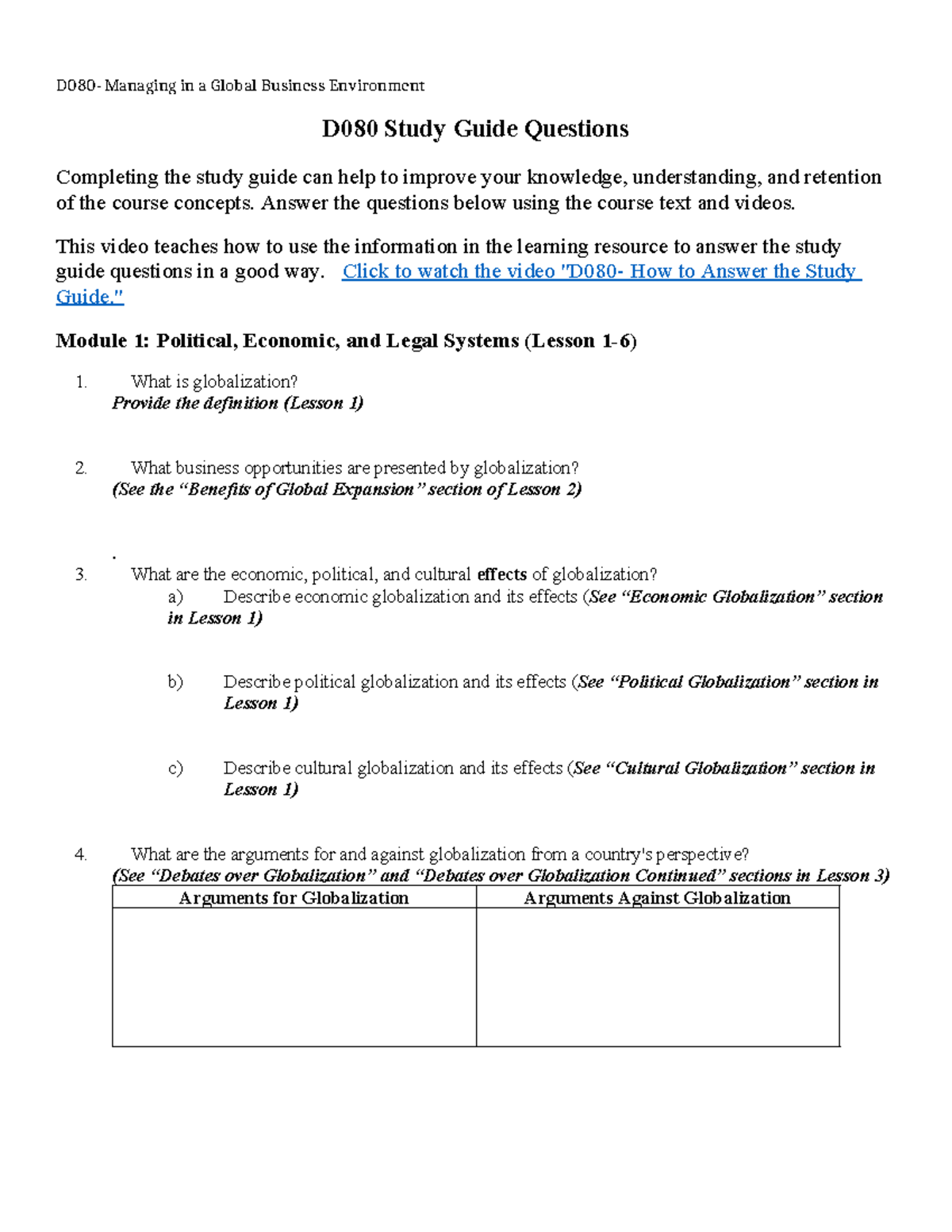 D080 Managing in a Global Business Environment Study Guide - Studocu