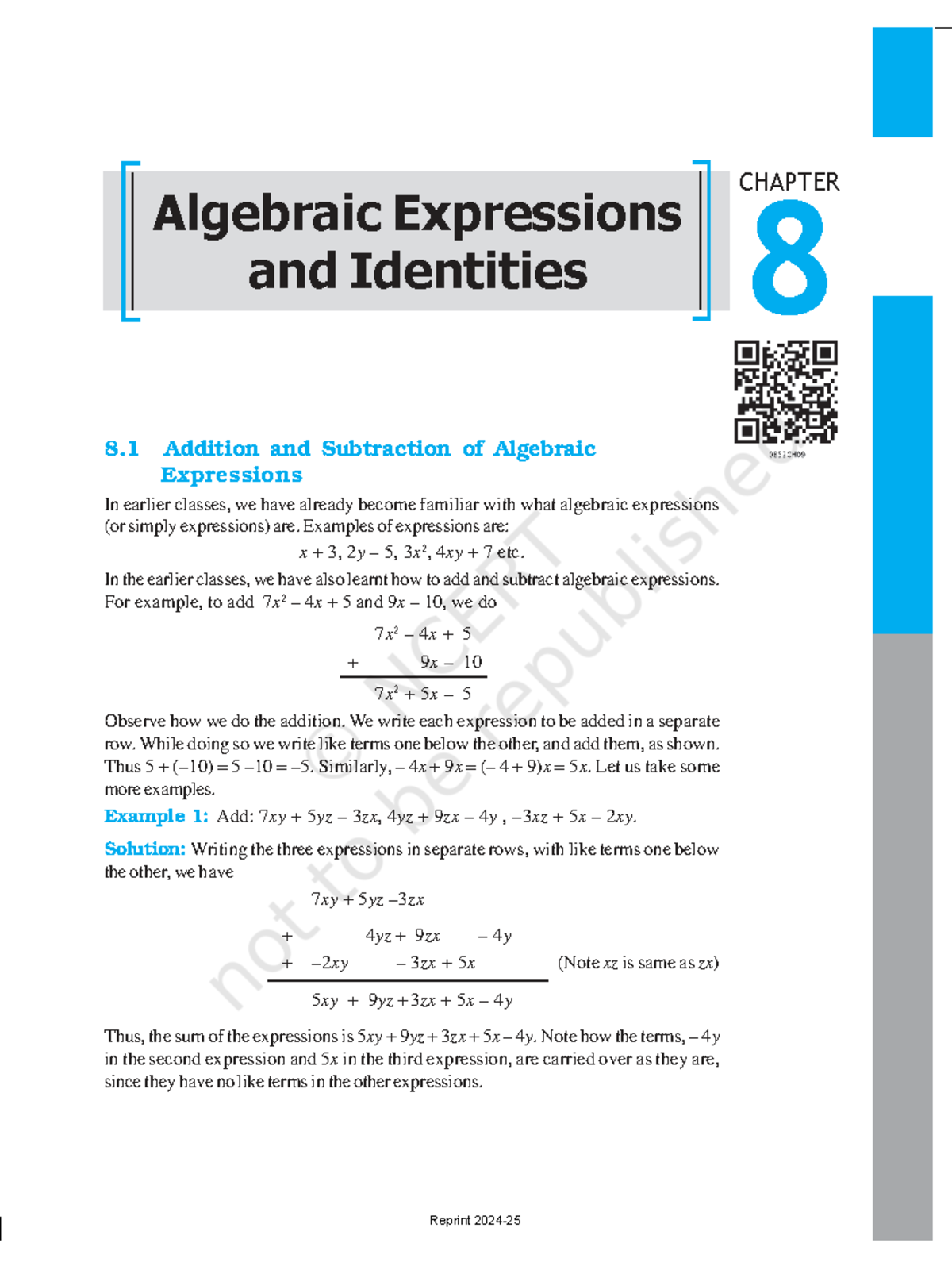 ALGEBRAIC EXPRESSIONS AND IDENTITIES: ADDITION, SUBTRACTION ...