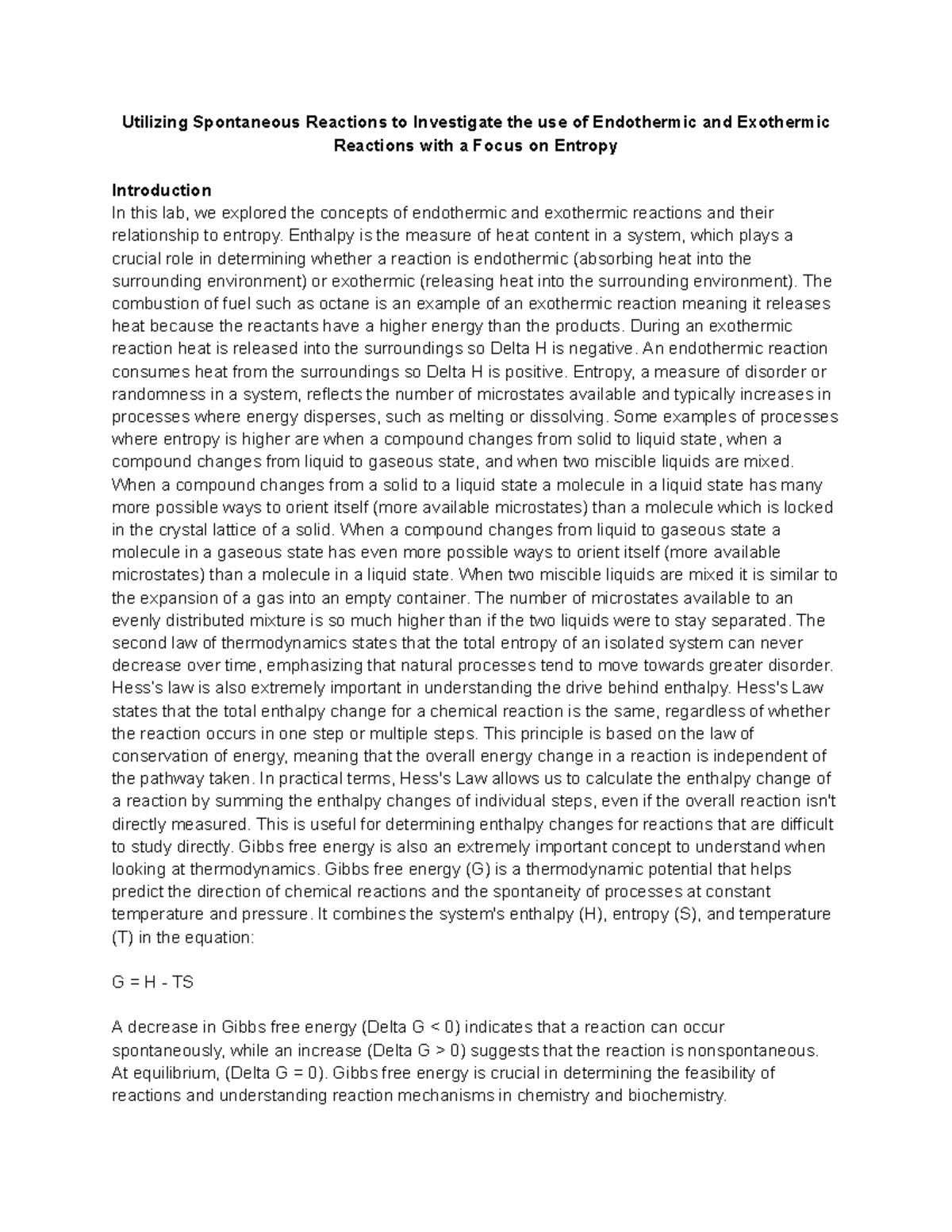 Chm 151 Lab Report: Exploring Endothermic and Exothermic Reactions ...