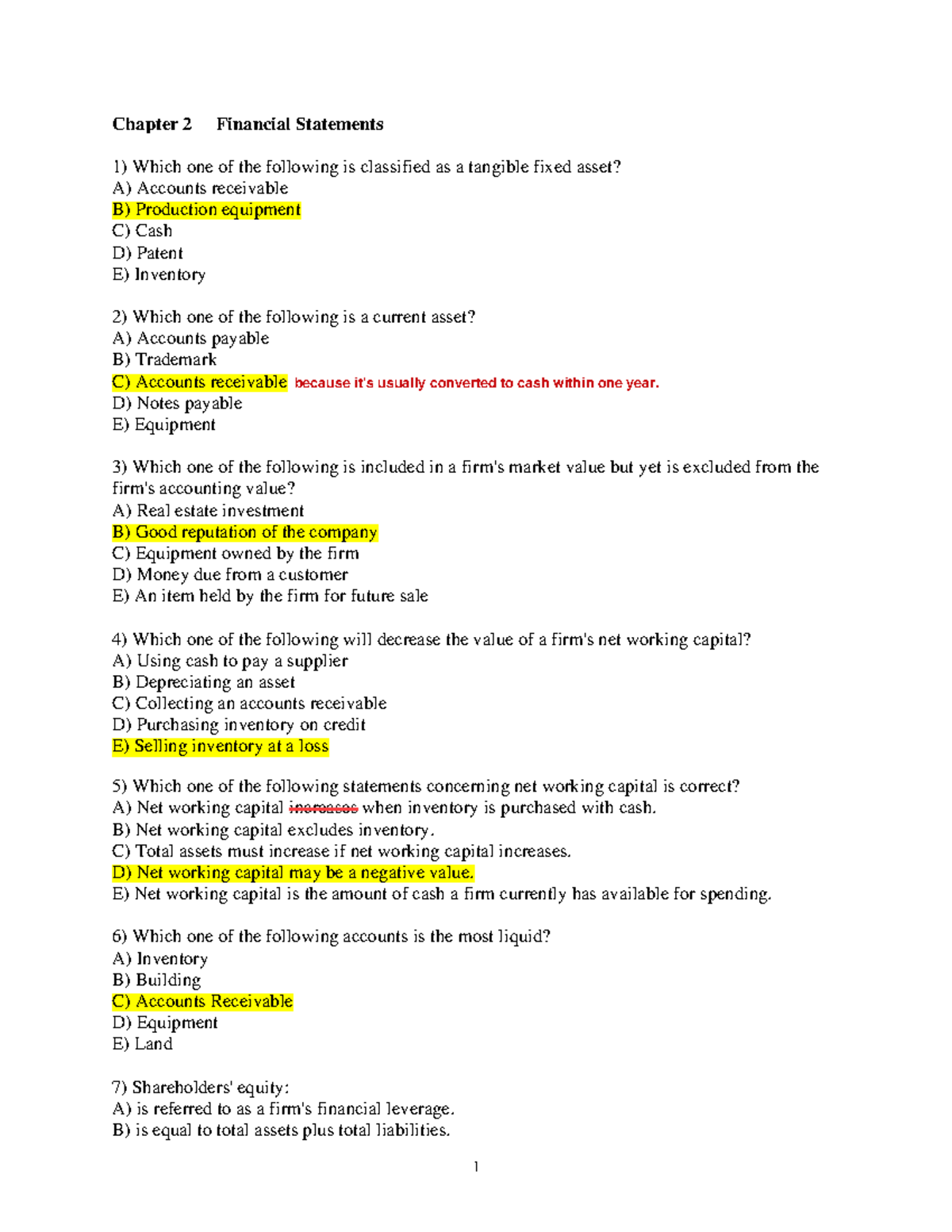 Chapter 2 Financial Statements Quiz Questions And Answers Studocu