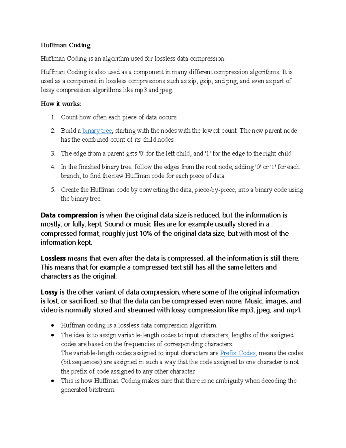Huffman Coding: A Comprehensive Overview of Lossless Compression - Studocu