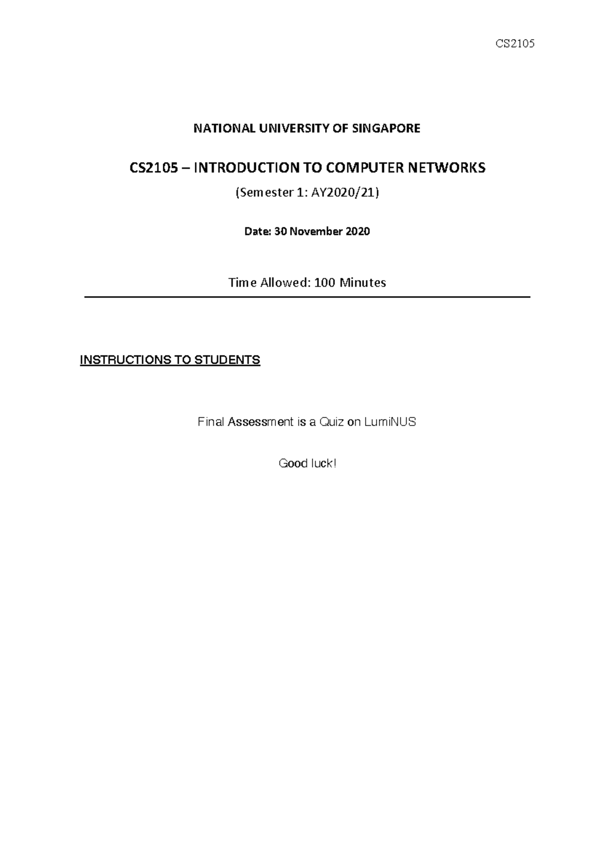 2021SEM1-CS2105(CS2105 Final Paper Covering all Chapter) - CS NATIONAL UNIVERSITY OF SINGAPORE ...