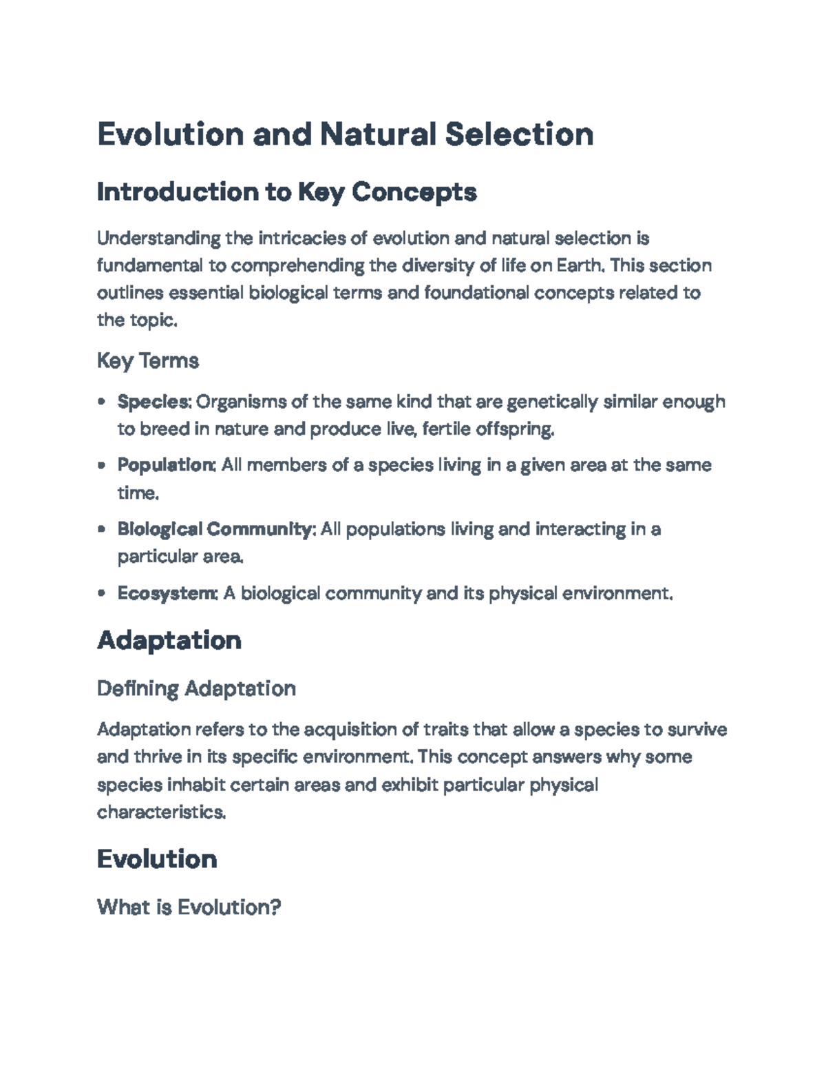 Evolution and Natural Selection: Key Concepts and Mechanisms ...