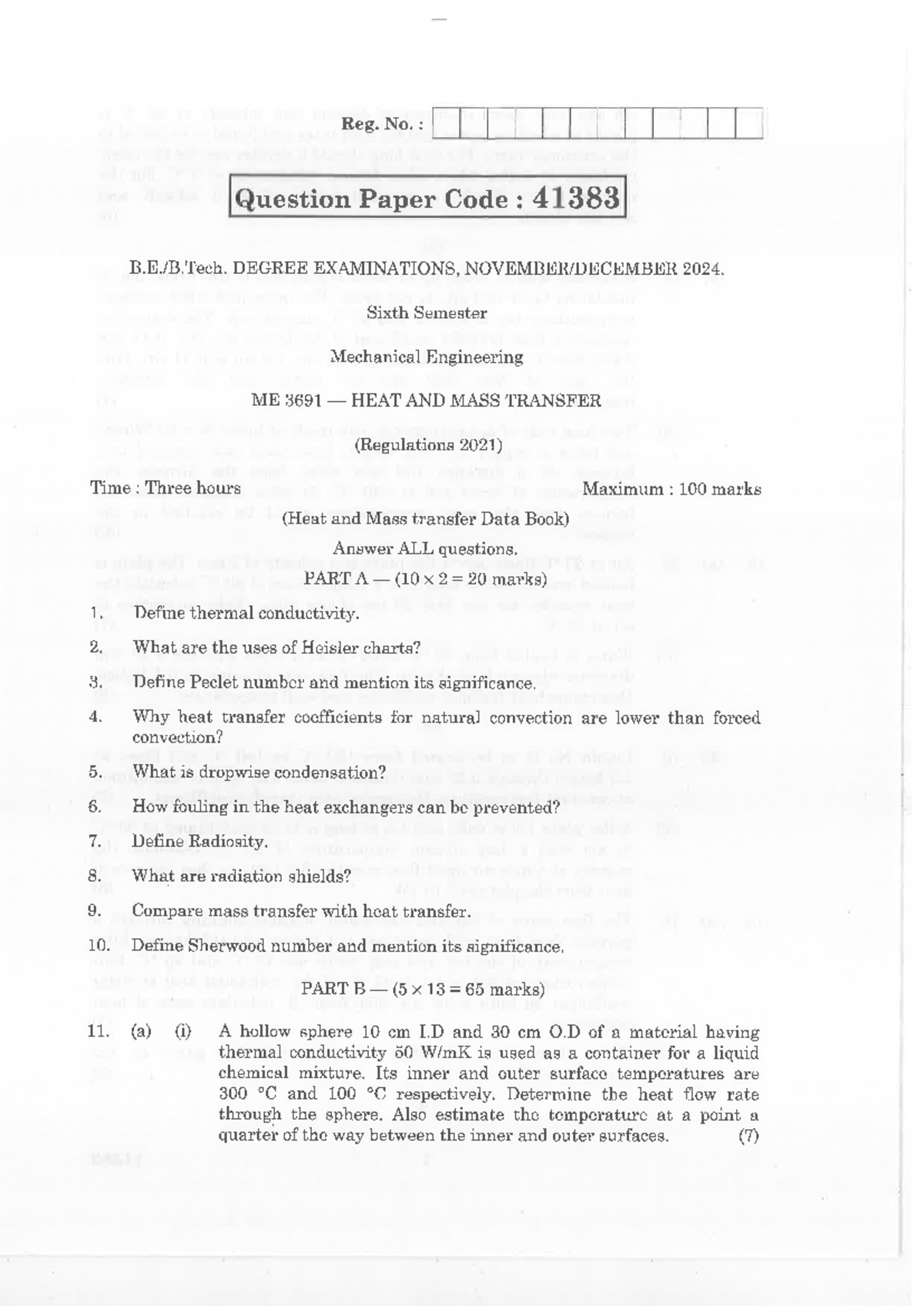 ME 3691 Final Exam Question Paper - Heat and Mass Transfer 2024 - Studocu