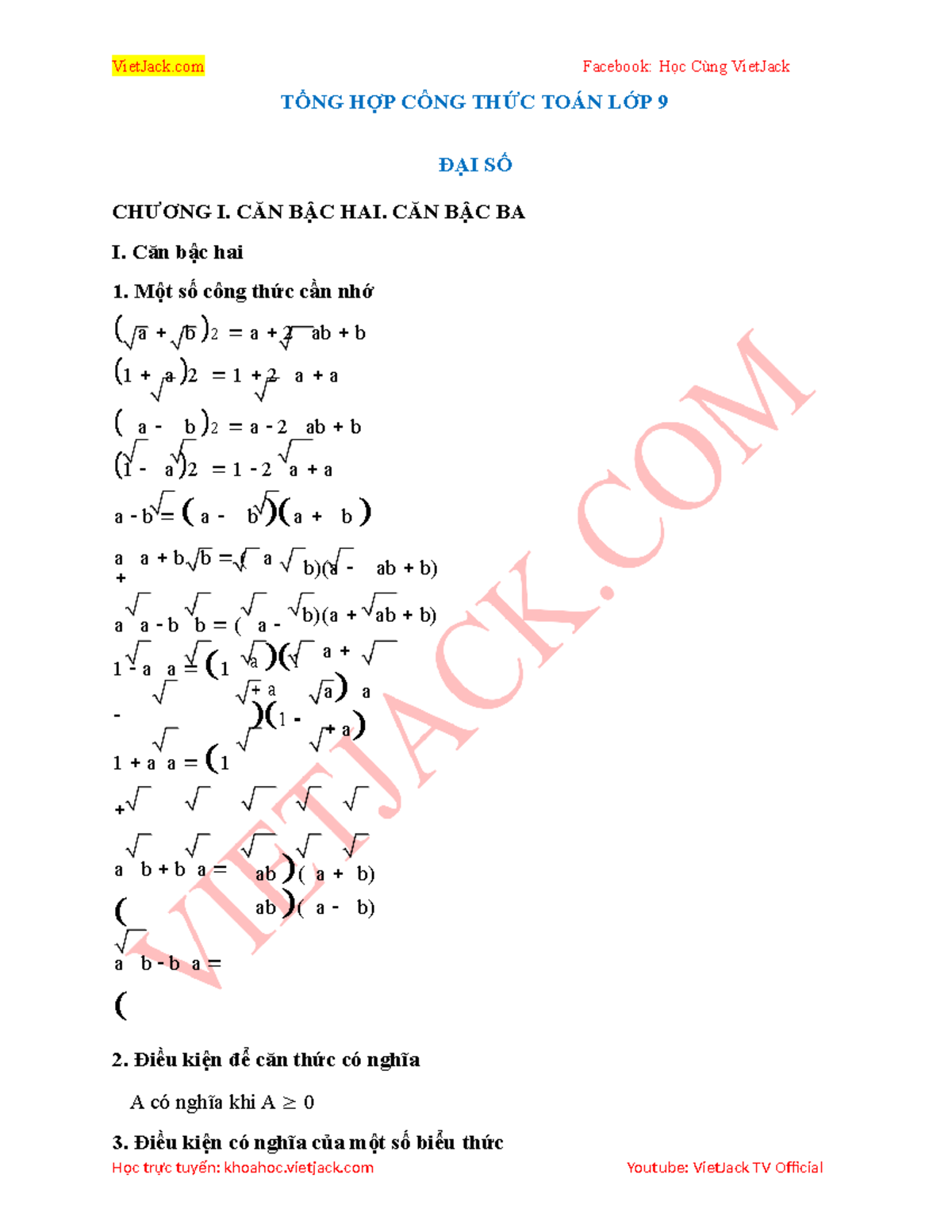 Cong thuc toan lop 9 - Hay - VietJack Facebook: Học Cùng VietJack Học ...