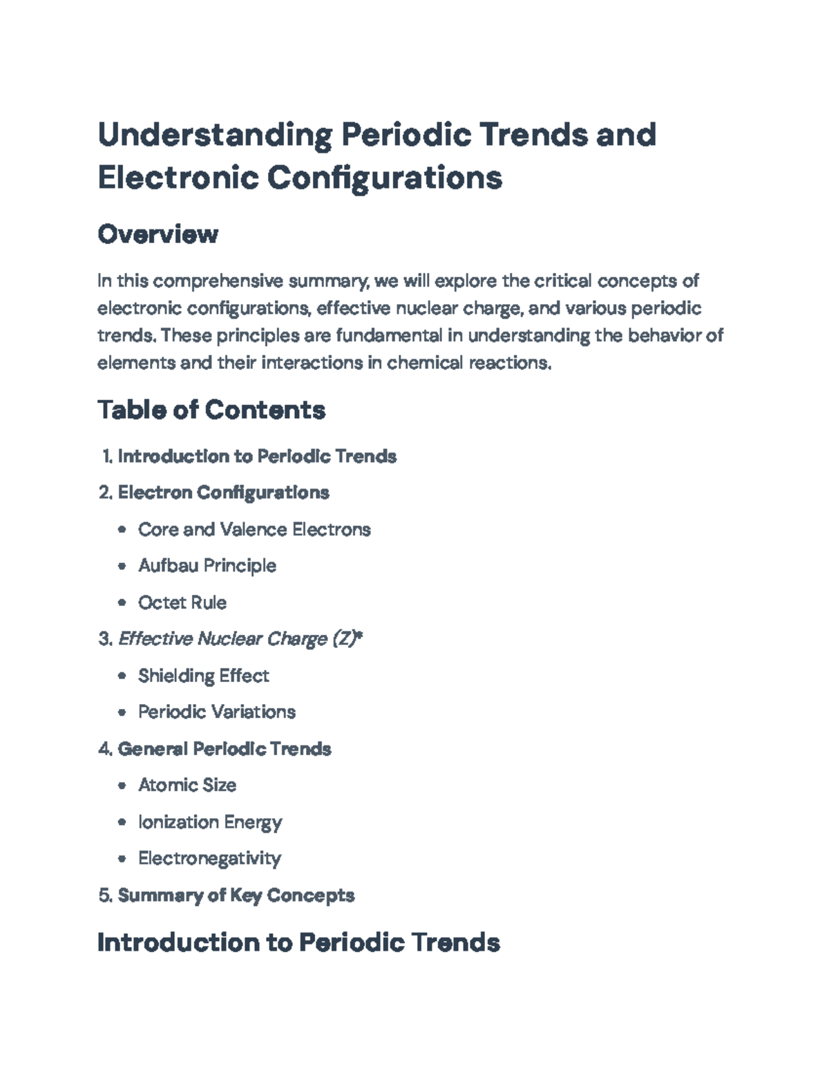 Periodic Trends and Electronic Configurations Overview - Understanding ...
