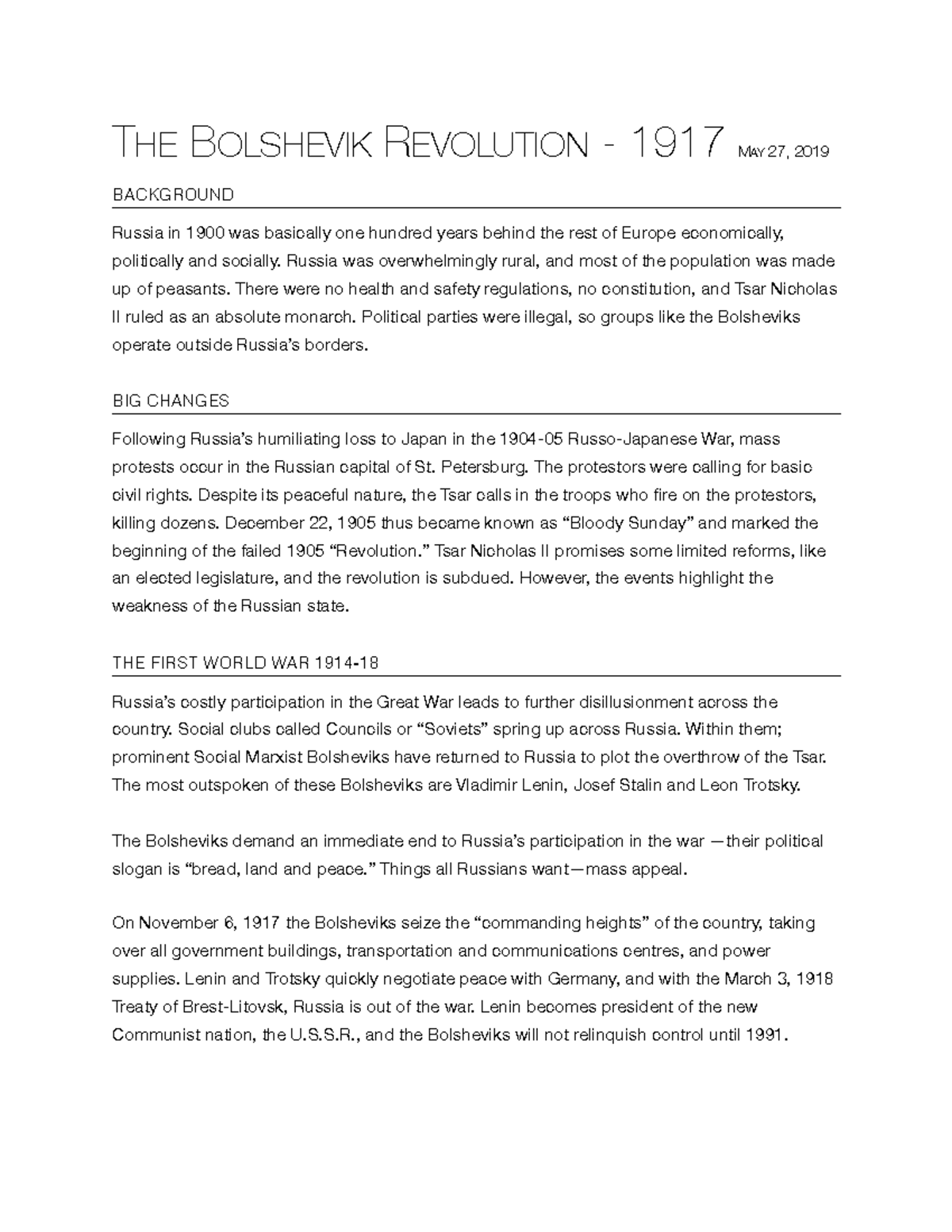 The Bolshevik Revolution PDF - THE BOLSHEVIK REVOLUTION - 1917 MAY 27 ...