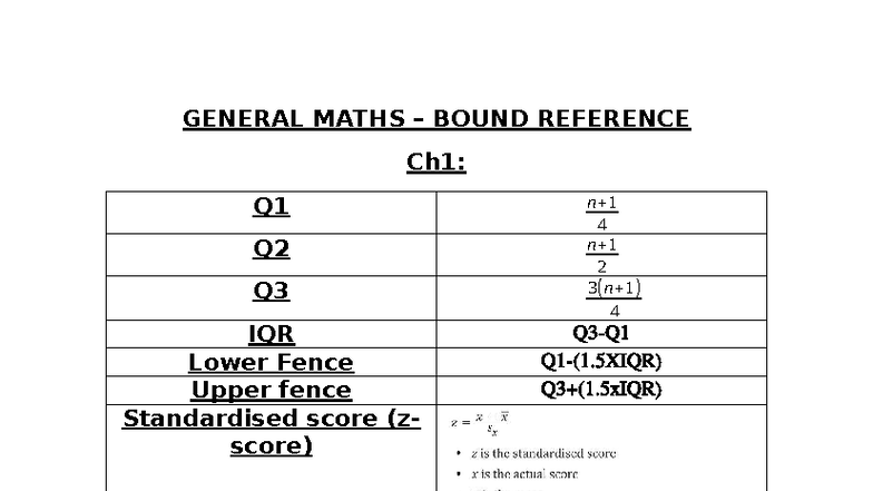 GENERAL MATHS BOUND REFERENCE: Ch1 to Ch4 Concepts & Techniques - Studocu