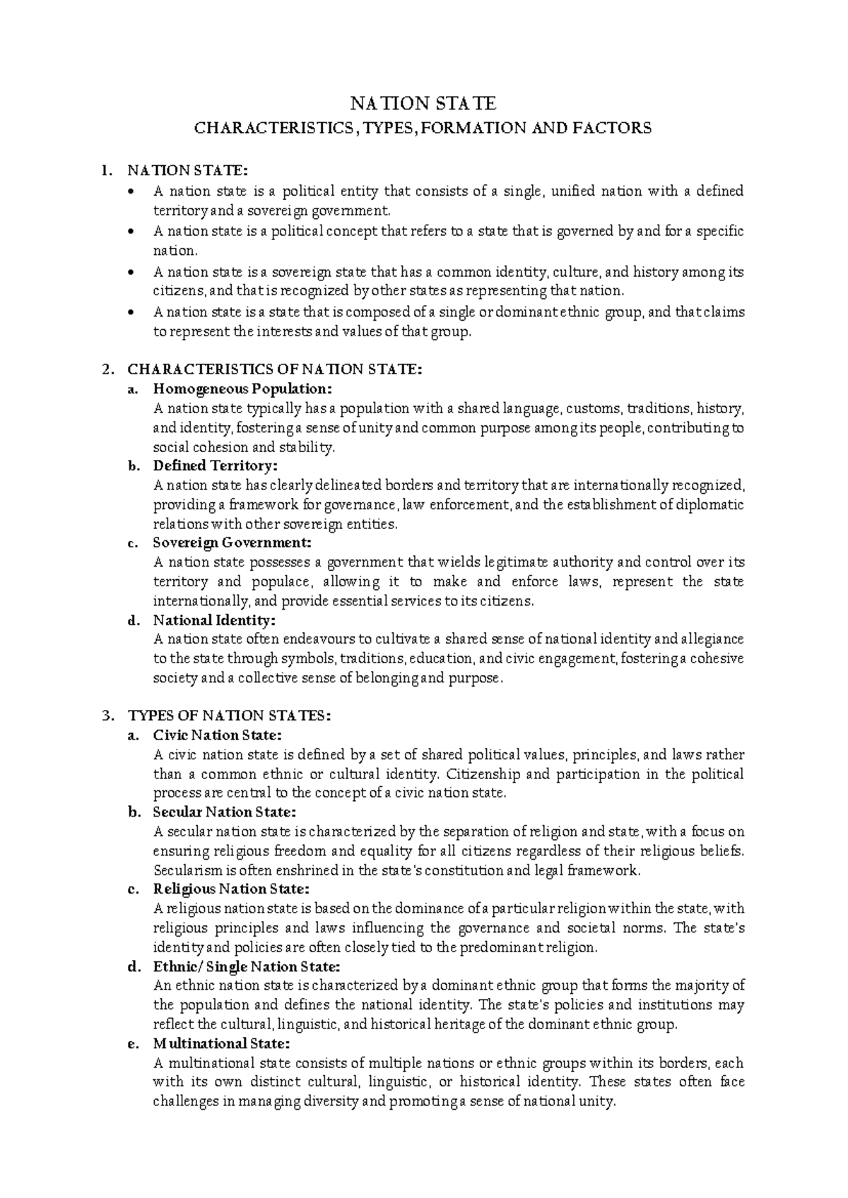 07. Nation State: Characteristics, Types, Formation & Factors - Studocu
