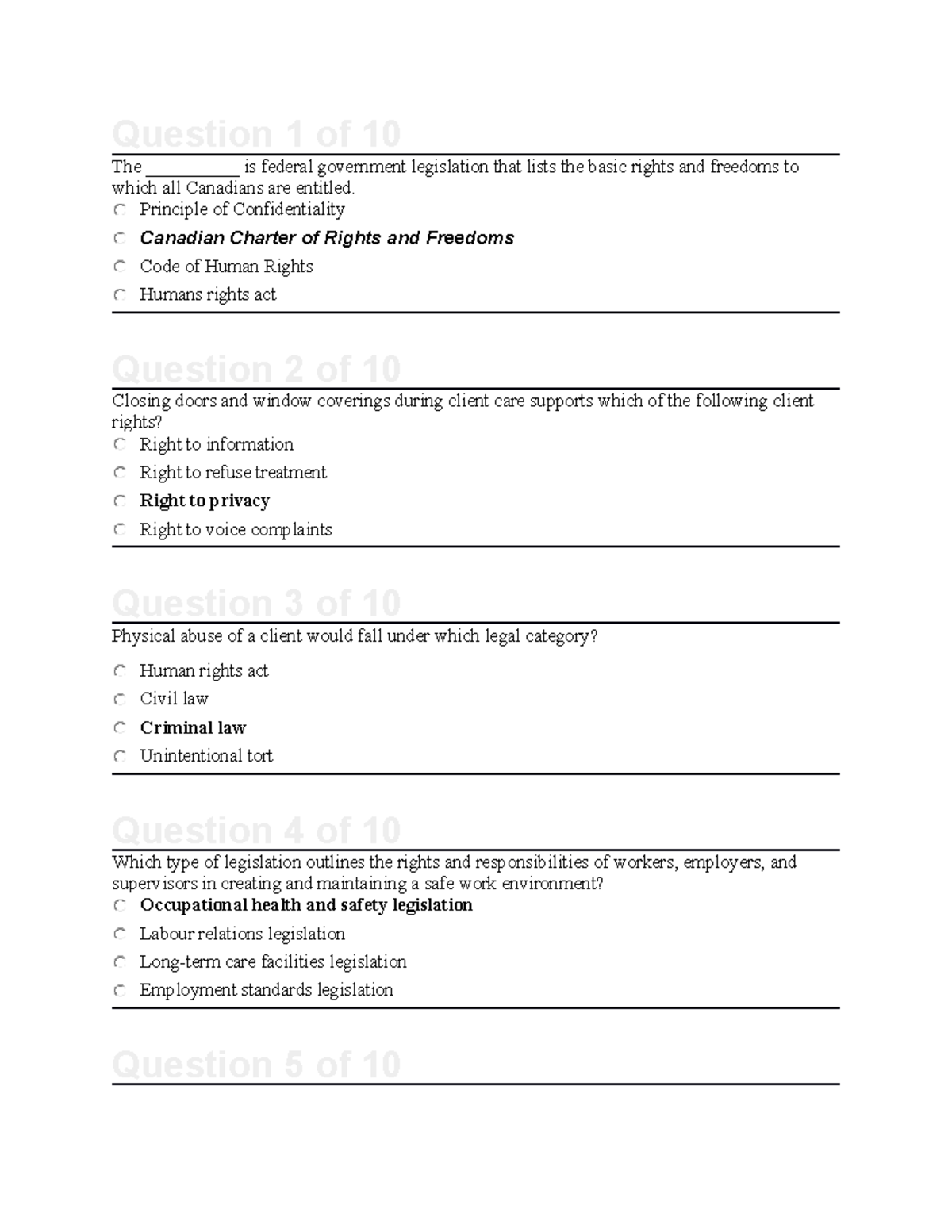 Chapter 5 Quiz: Canadian Rights and Legal Responsibilities - Studocu