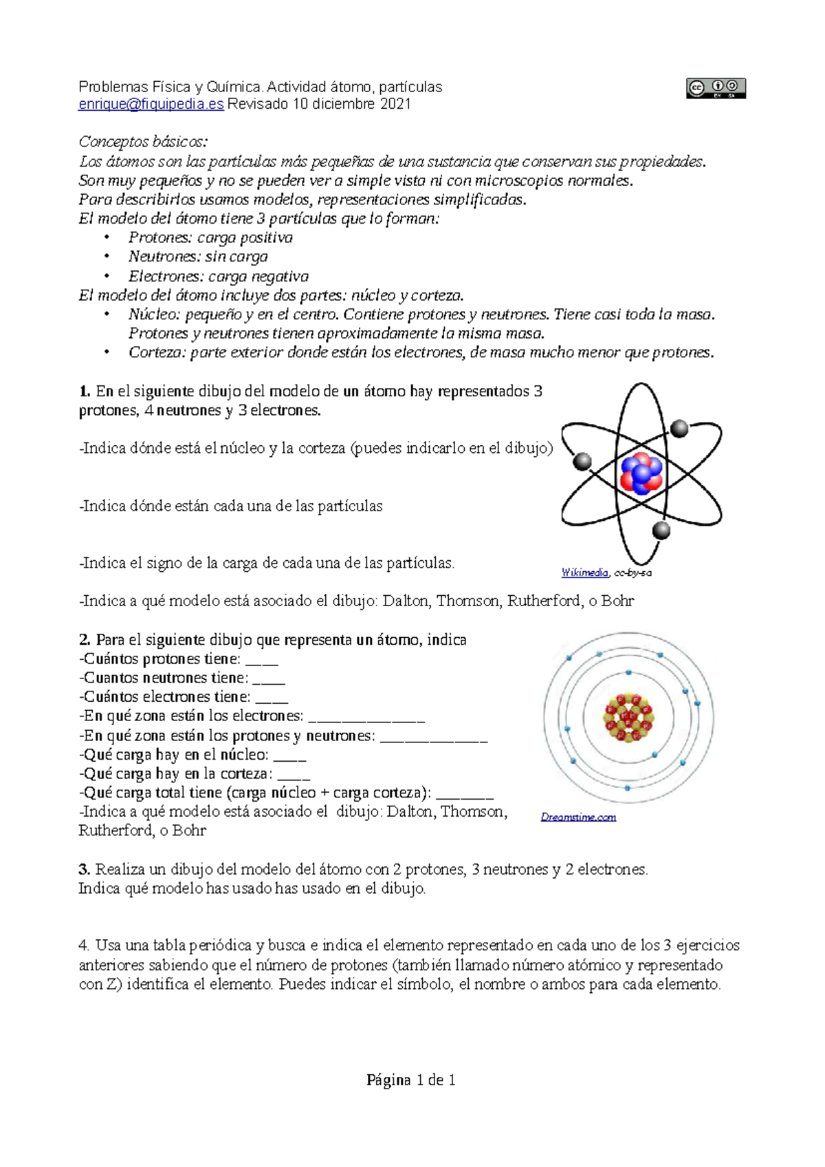 Actividad Química: Modelos del Átomo y Partículas (Revisado) - Studocu