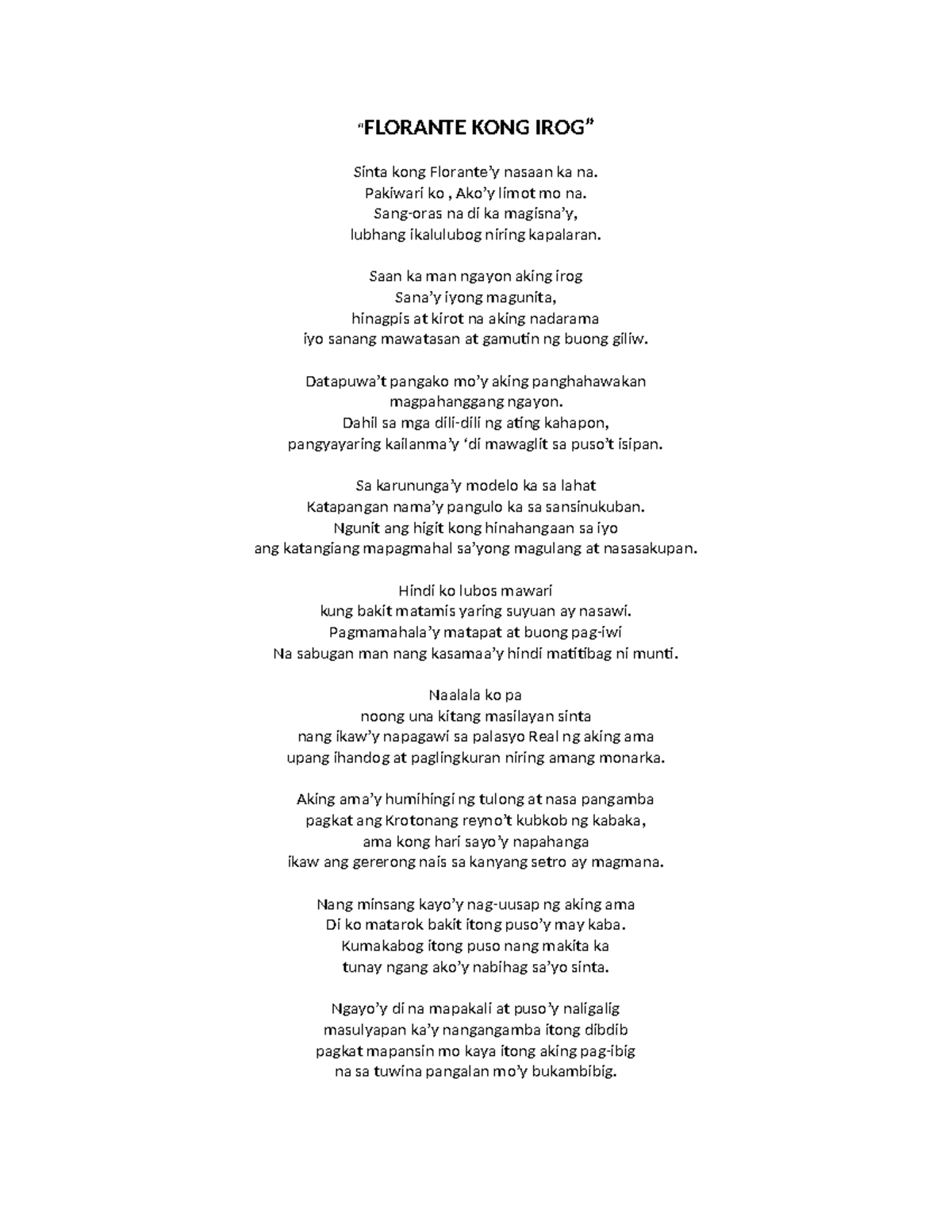 (NILA) OH Iniibig KONG Florante - “FLORANTE KONG IROG” Sinta kong ...