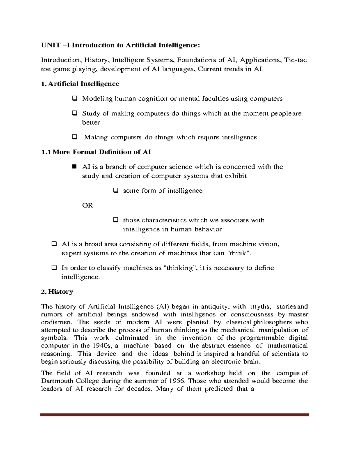 AI - UNIT-1 - Introduction to Artificial Intelligence and Its History ...