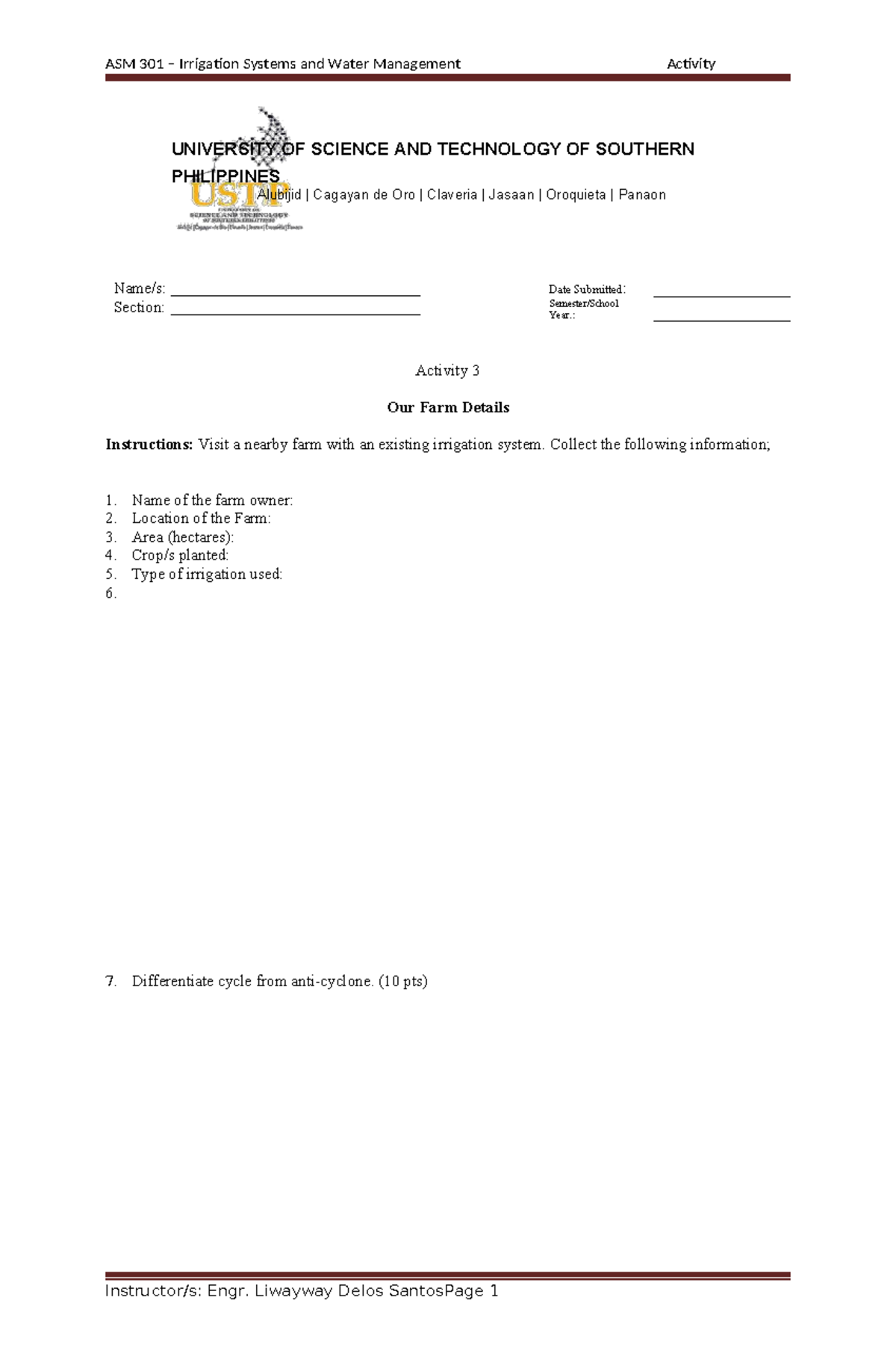 ASM 301 - Activity 2: Analyzing Irrigation Systems on Local Farms - Studocu