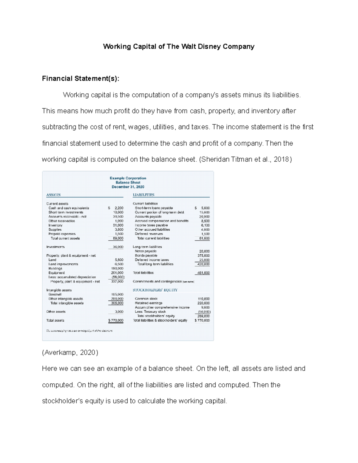 Module 5 Activity - Working Capital of The Walt Disney Company ...