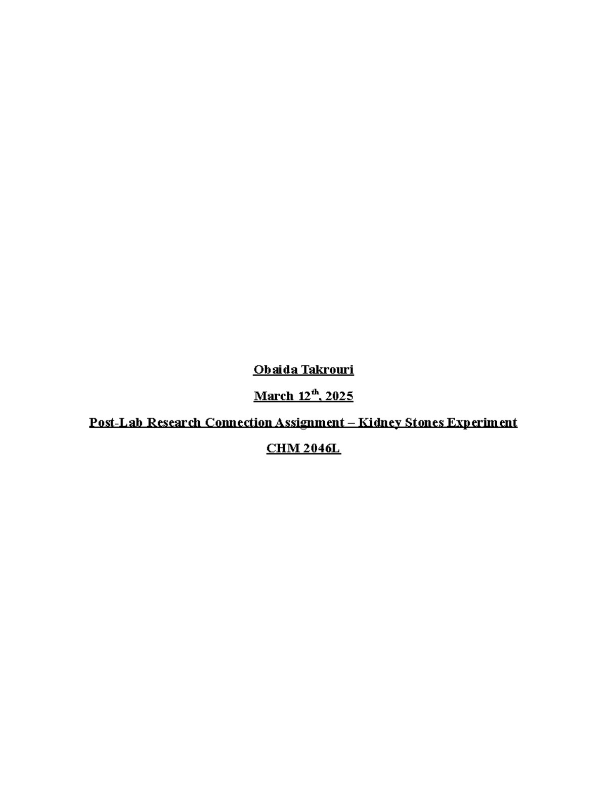 Chem II Module 2 post Lab - Obaida Takrouri March 12th, 2025 Post-Lab ...