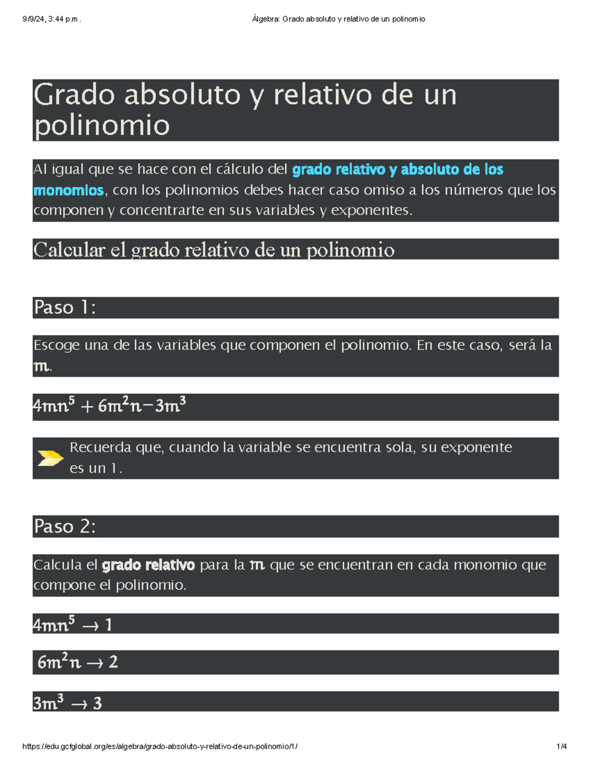 Álgebra: Grado Absoluto y Relativo de un Polinomio - Studocu