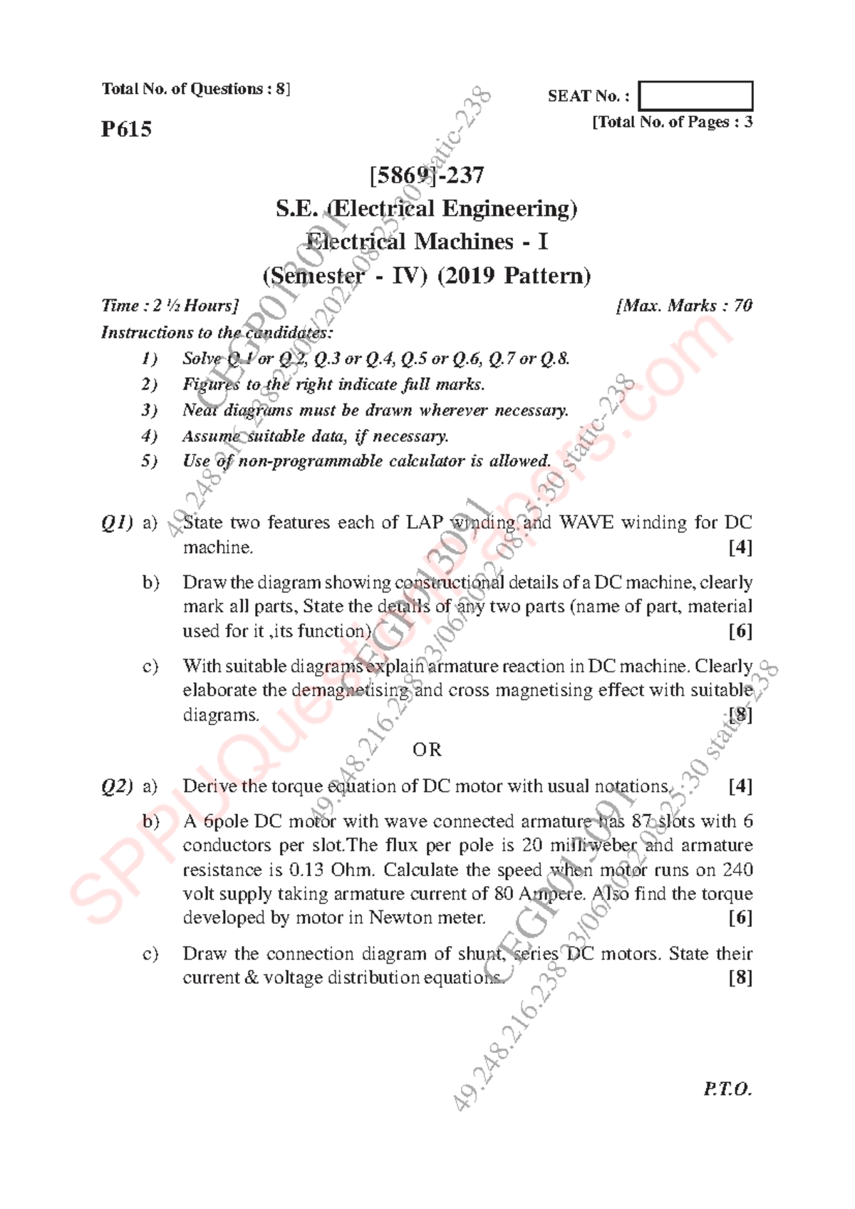 Electrical Machines I (Semester IV) Exam Notes - 2019 Pattern - Studocu