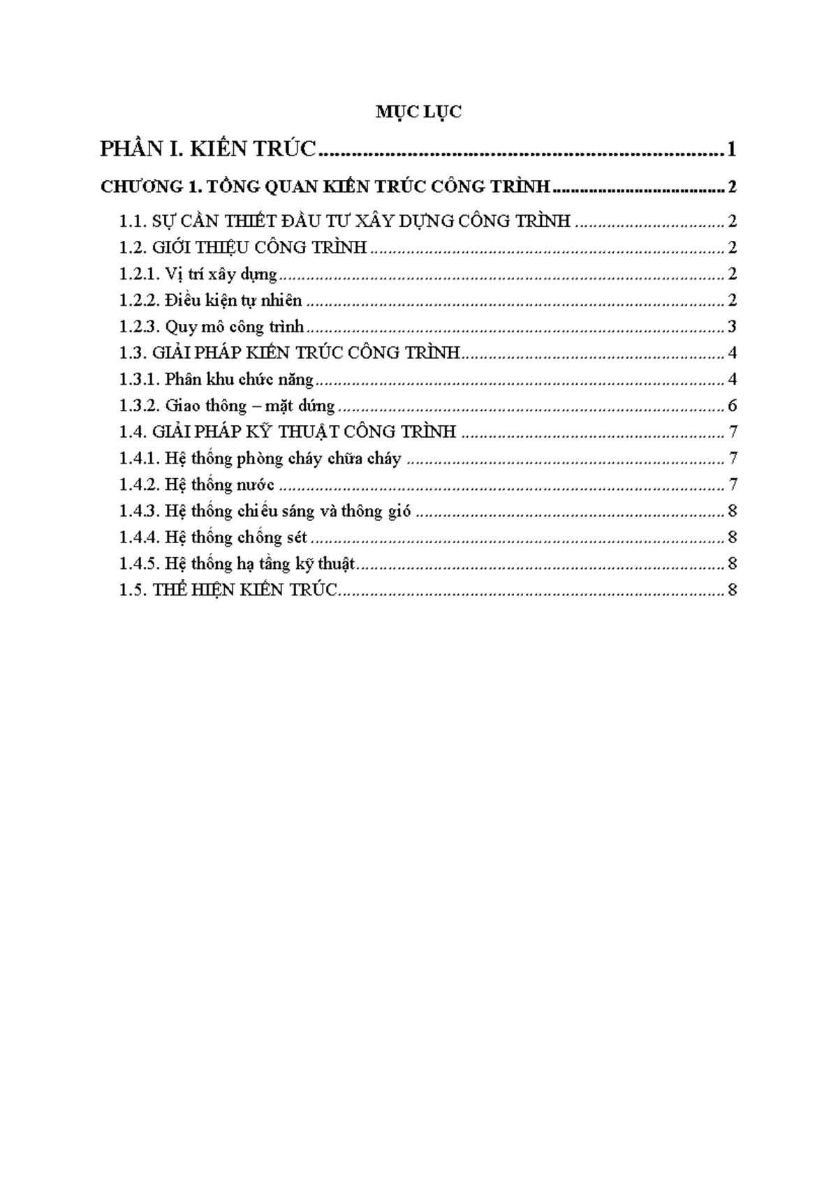 MỤC LỤC CHƯƠNG 1: TỔNG QUAN KIẾN TRÚC CÔNG TRÌNH (TN76) - Studocu