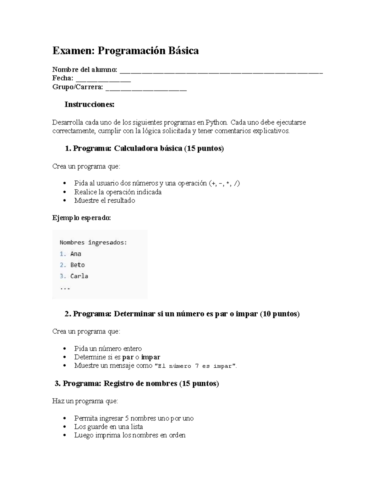 Examen: Taller de Programación Básica en Python - Ejercicios y ...