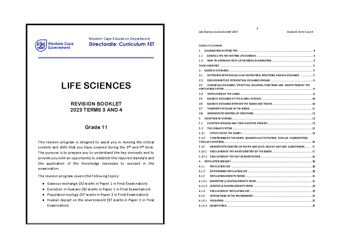 Grade 11 Life Sciences Revision: Key Topics for Term 3 & 4 2023 - Studocu