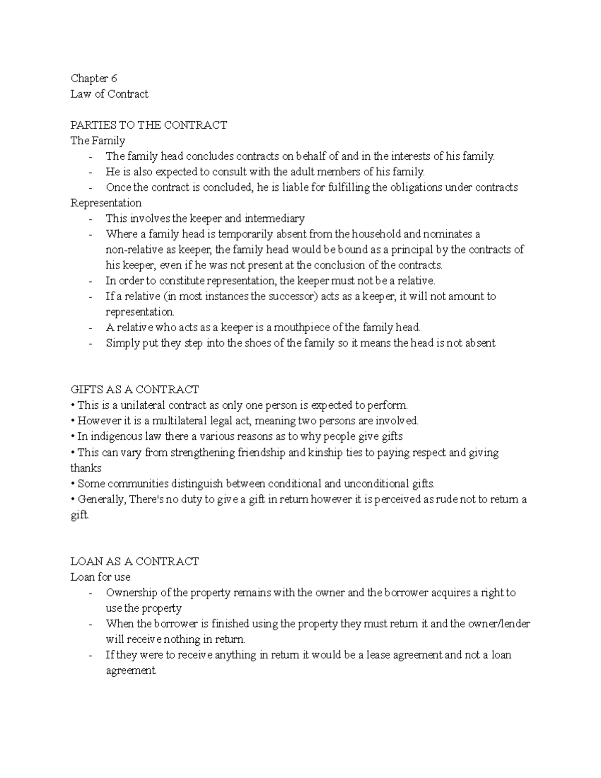 Chapter 6 - Summary of Indigenous Law: Contracts Overview - Studocu