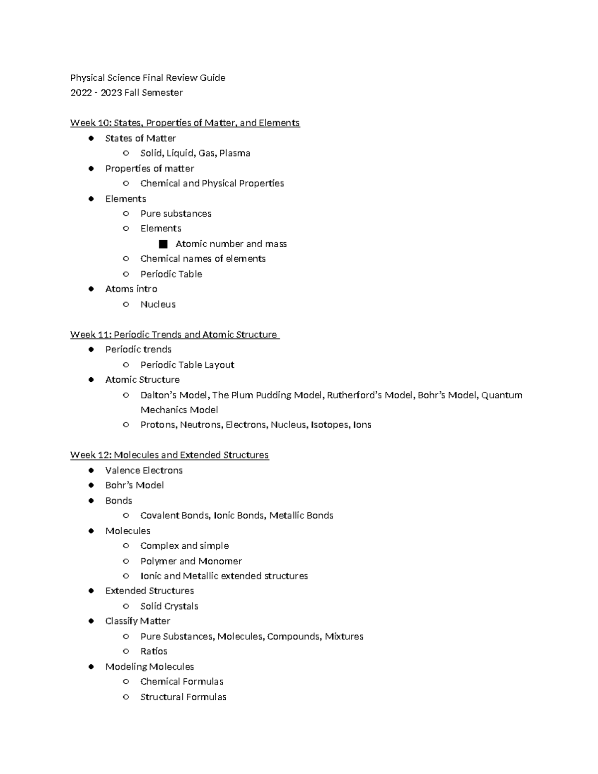 Physical Science Final Review Guide: States, Properties, and Reactions ...