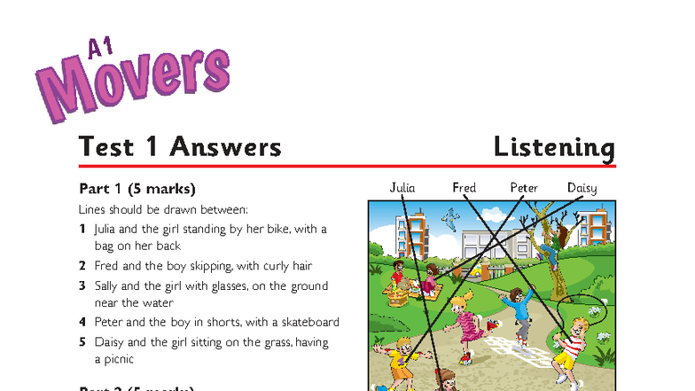 A1 Movers 4 Test 1 & 2 Answers Listening and Reading - Studocu