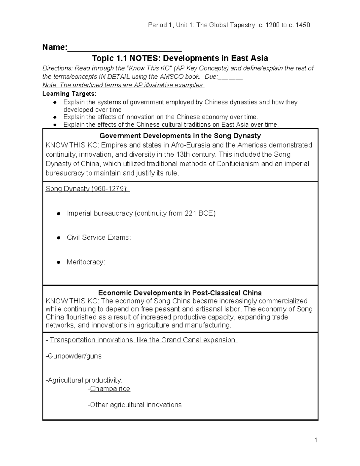 AP World History: Period 1, Unit 1 Notes on Global Developments (c ...