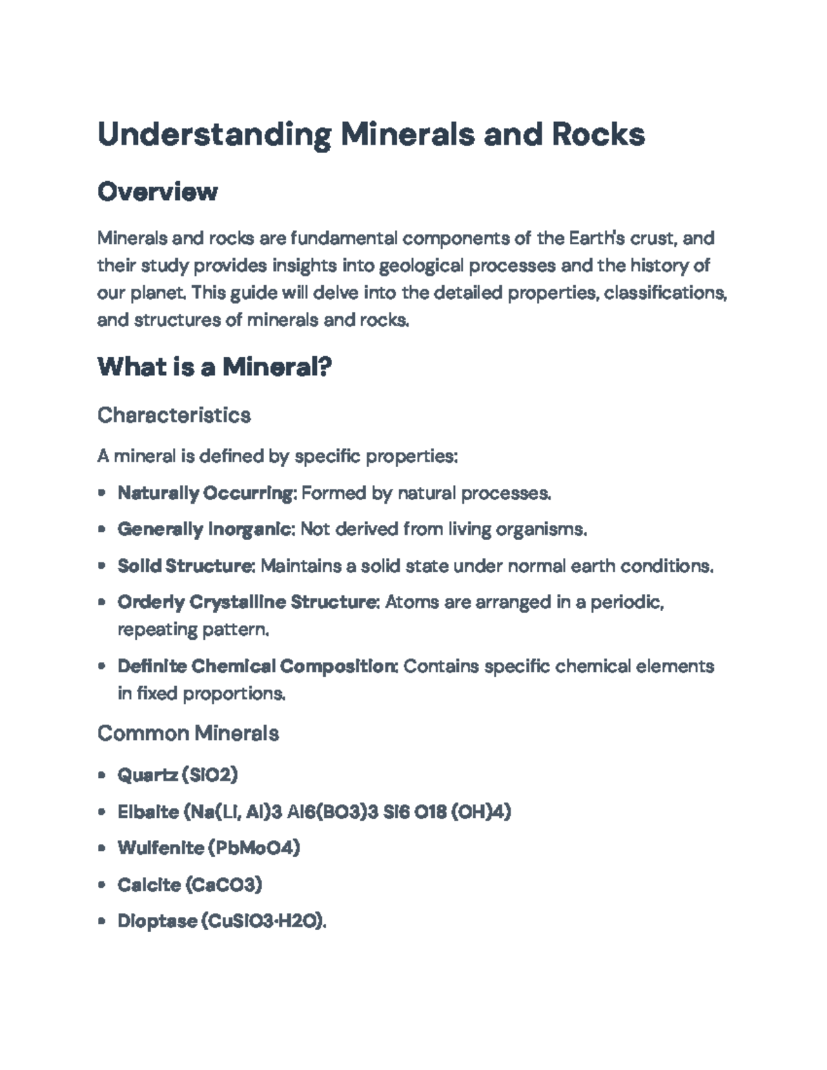 Understanding Minerals and Rocks: Properties & Classifications Guide - Studocu