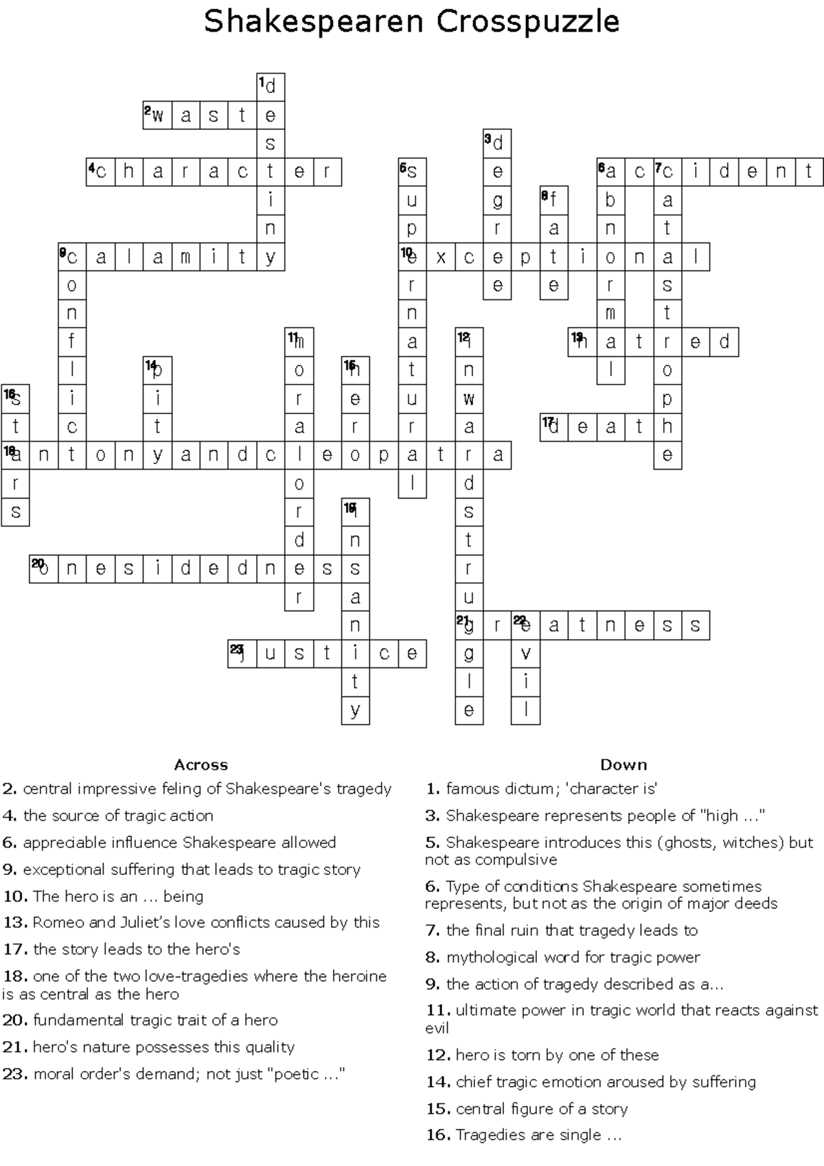 Shakespearean Crosspuzzle Answers - ENG 101 Final Exam - Studocu