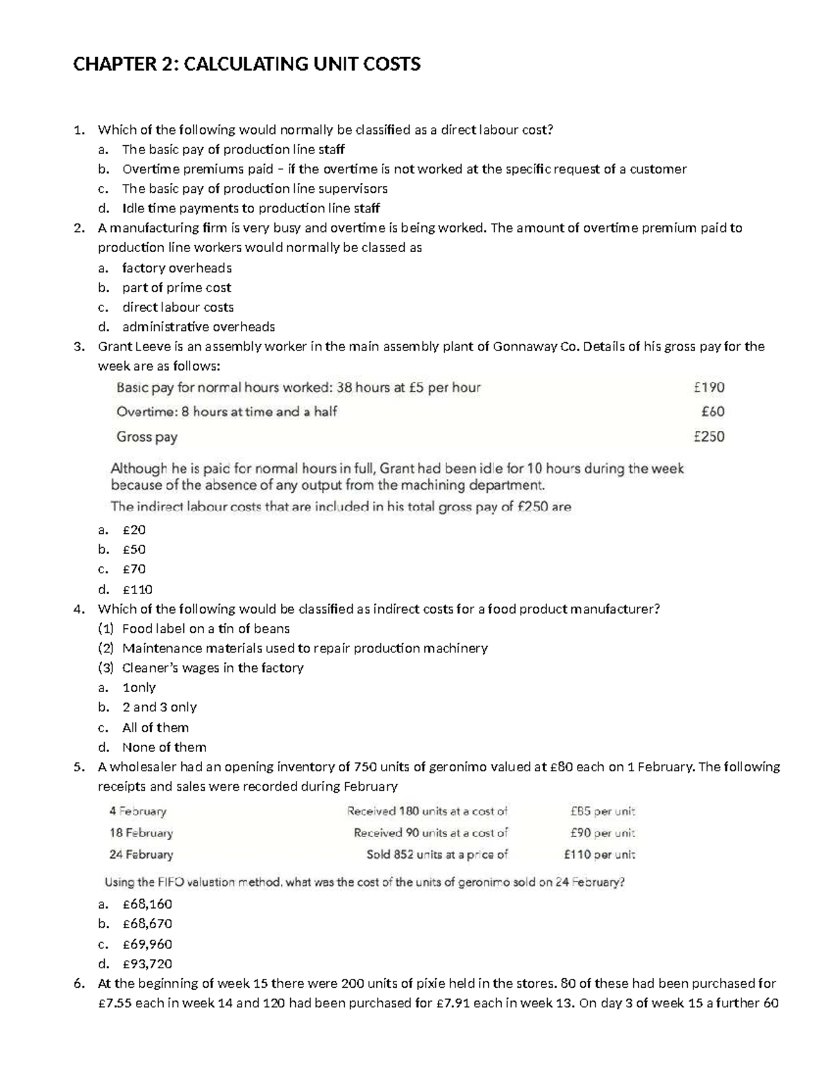 CHAPTER 2: CALCULATING UNIT COSTS - ACCOUNTING NOTES - Studocu