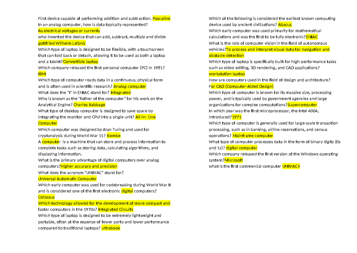 ICT Reviewer: Key Concepts in Computer History and Technology - Studocu