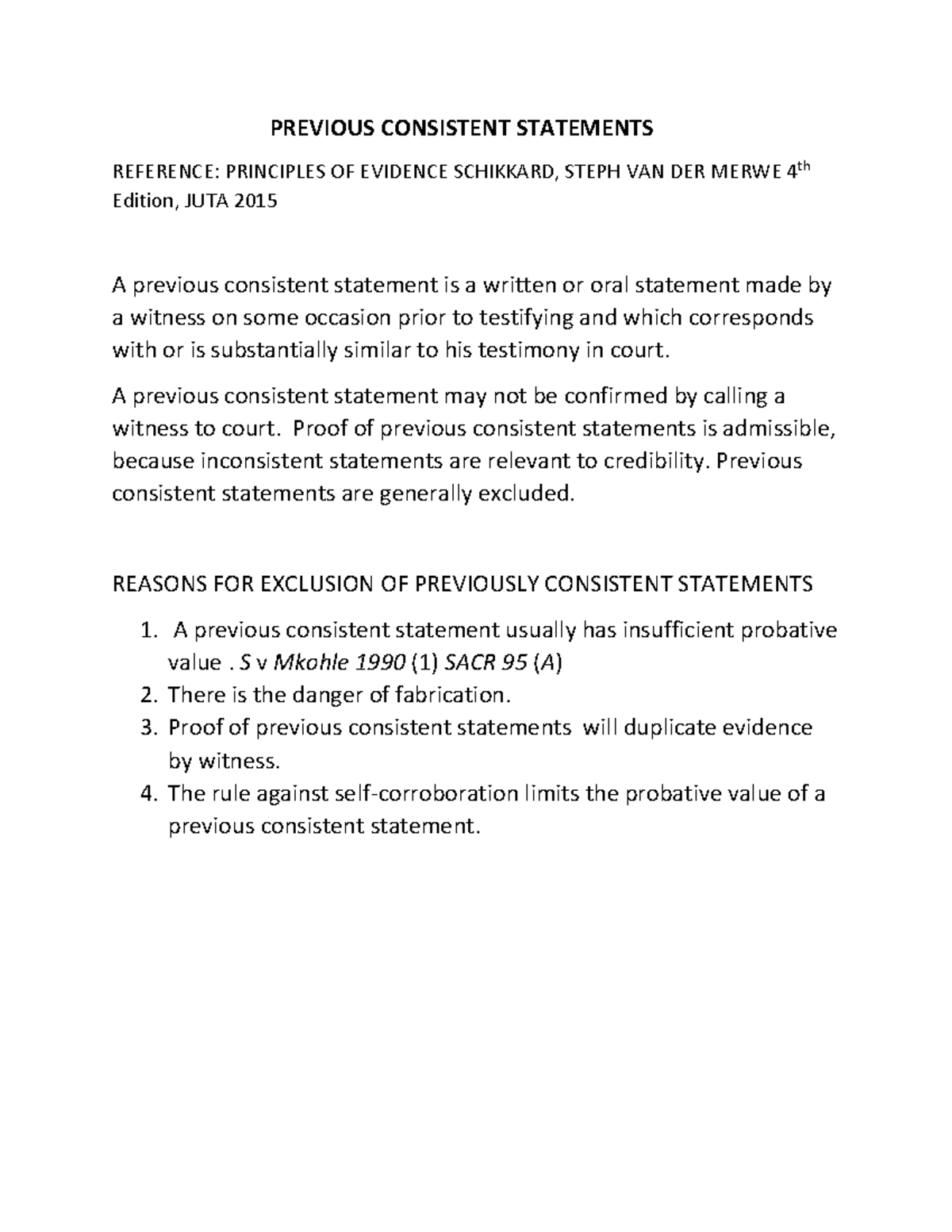 Lesson 12- Previous Inconsistent Statements - PREVIOUS CONSISTENT ...