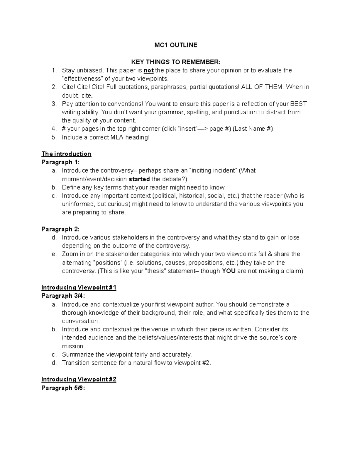 MC1 Essay Outline: Key Points for Unbiased Writing - Studocu