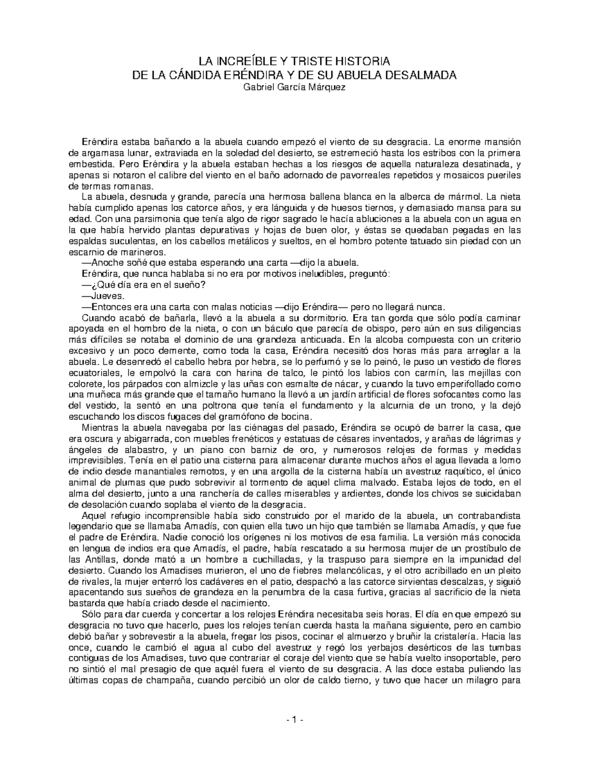 LA INCREÍBLE Y TRISTE HISTORIA DE ERÉNDIRA Y SU ABUELA - Análisis y ...