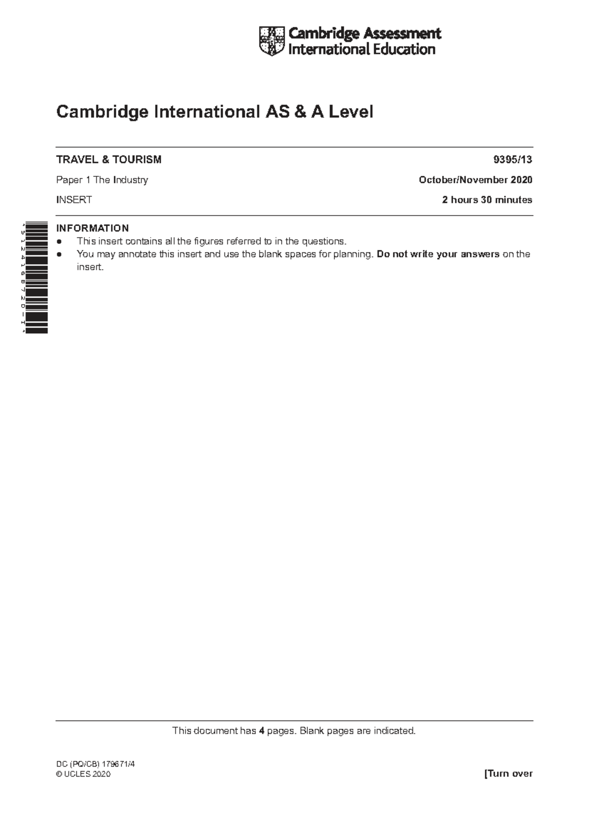 Cambridge International AS A Level Travel & Tourism 2020 Paper 1 Insert ...