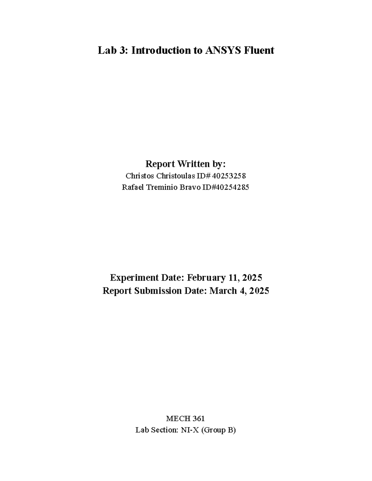 MECH 361 Lab 3 - Lab report for Lab 3 - Lab 3: Introduction to ANSYS ...